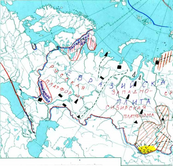Проведите линиями красного цвета границы литосферных плит на территории России Подпишите их