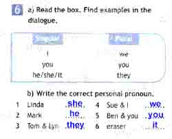 Read the box. Find examples in the dialogue Write the correct personal ...